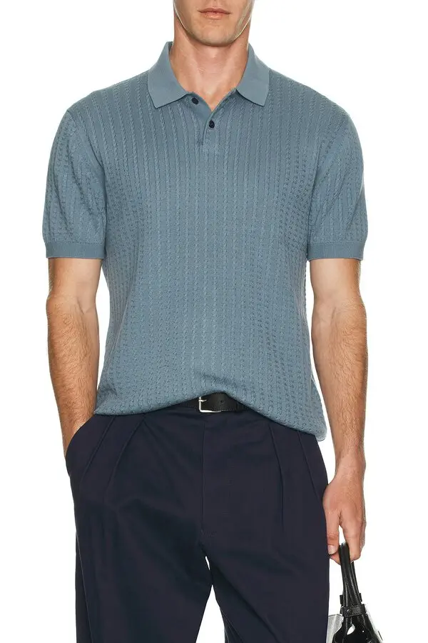 Theory Ribbed Polo In Blue - Dark Rainstorm
