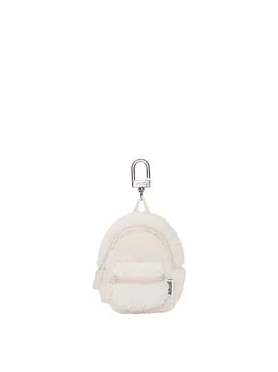 Pink Mini Backpack Keychain Charm - Beige