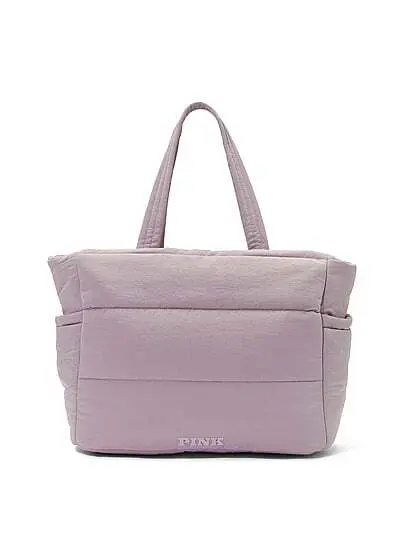 Pink Quilted Puffer Tote Bag - Purple