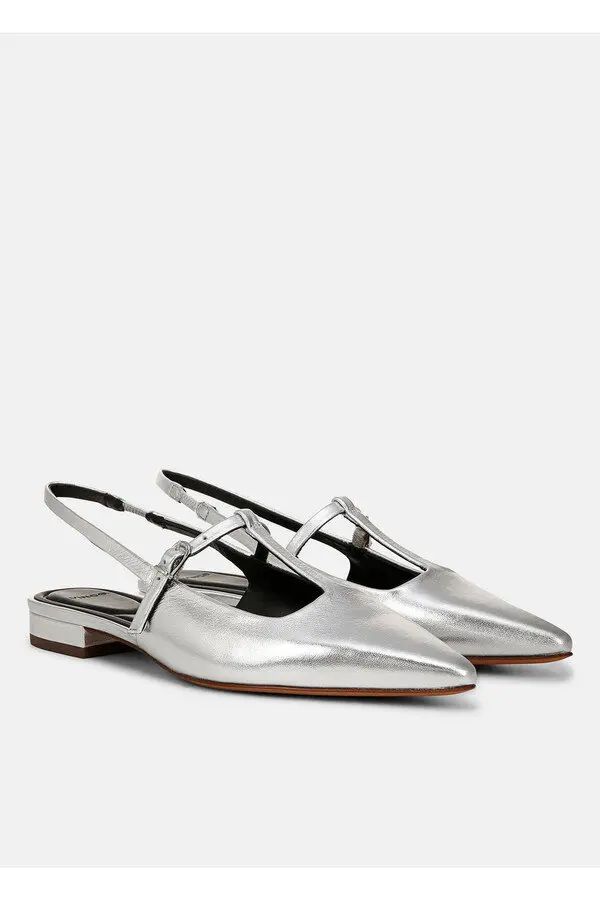 Vince Iliana Metallic Leather Slingback Flat - Silver