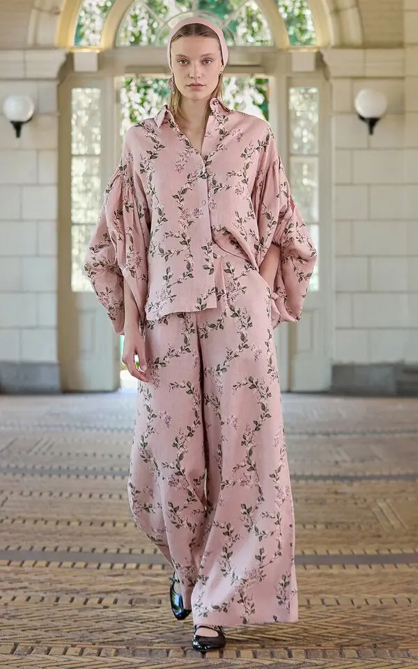 Agua Bendita Catania Floral Linen Wide-leg Pants Only
