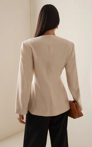 HOUSE OF DAGMAR Collarless Wool-blend Blazer