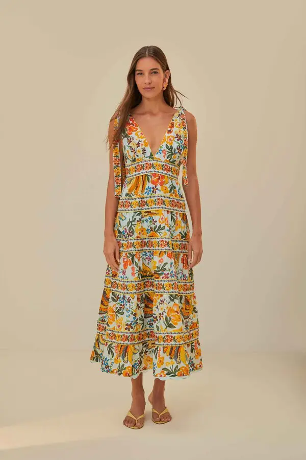 Farm Rio Active Midi Dress - Spring Bananas Blue