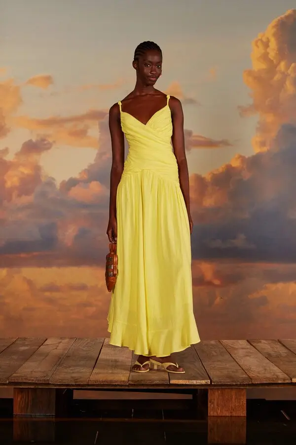 farm rio yellow maxi dress FARM Rio Bananas Maxi Wrap Dress | Yellow | Size XXS