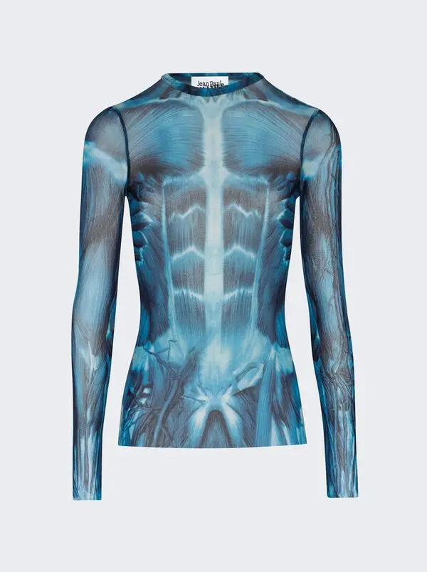 JEAN PAUL GAULTIER Mesh Long Sleeve Top - Blue Écorché Print