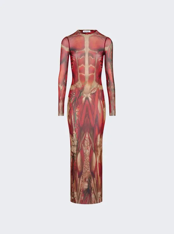 JEAN PAUL GAULTIER Mesh Long Sleeve Dress - Red Écorché Print