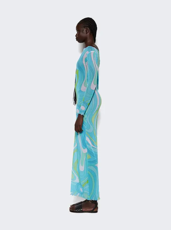 Emilio Pucci Marmo Print Sheer Long Dress - Blue | Editorialist