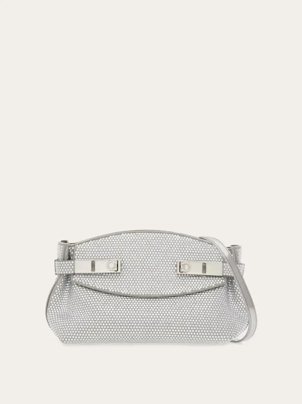 FERRAGAMO Hug Soft Crossbody Bag With Crystals - Silver