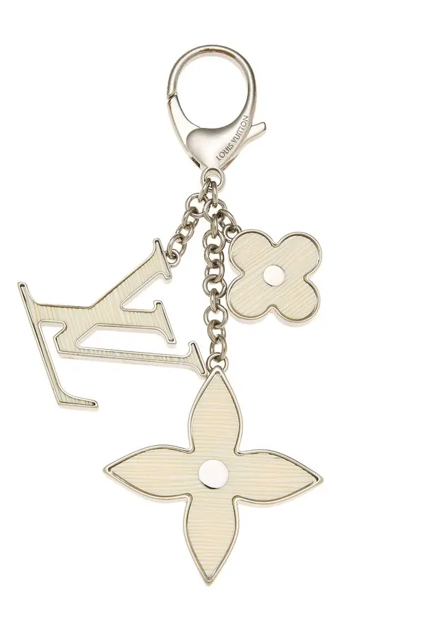 LOUIS VUITTON Silver Fleur D'epi Bag Charm - White