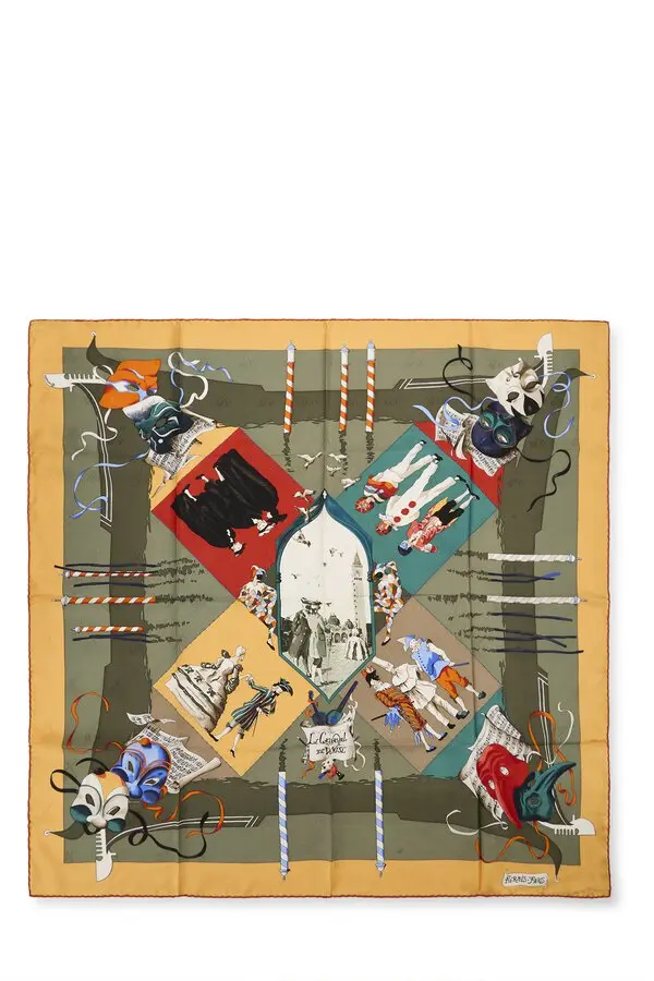 Hermès Multicolor 'le Carnaval De Venise' Silk Scarf 90