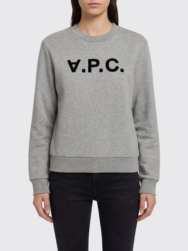 A.p.c. Organic Cotton Contrast Logo Crewneck Sweatshirt - Grey