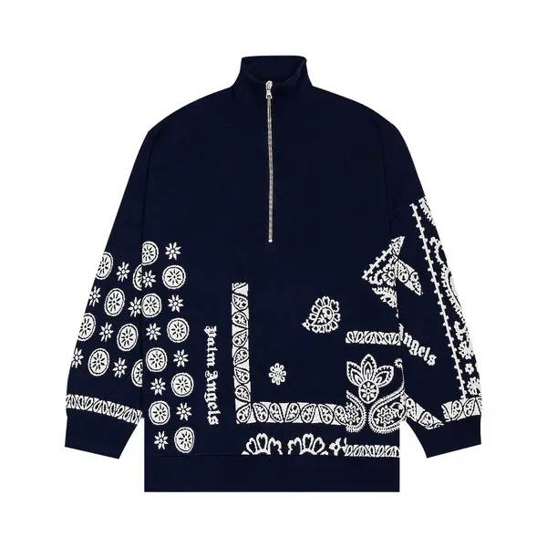 Palm Angels Jacquard Bandana Half Zip Pullover