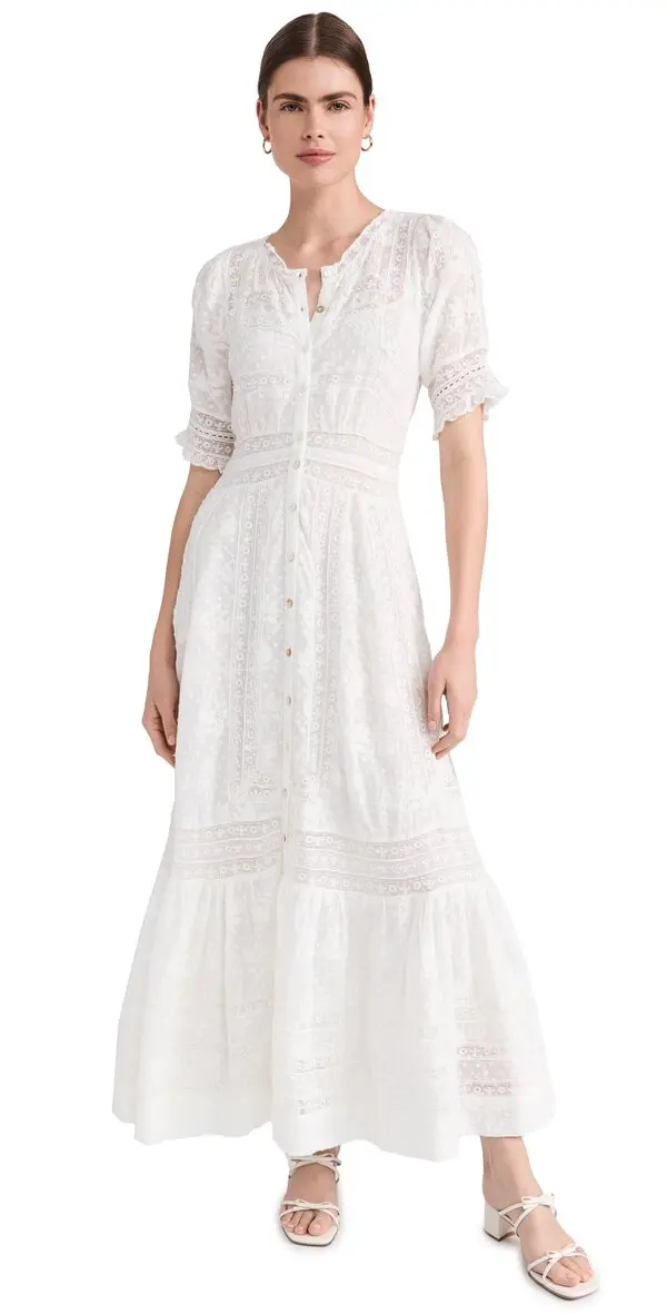 LoveShackFancy Minka Broderie Anglaise Dress - True White