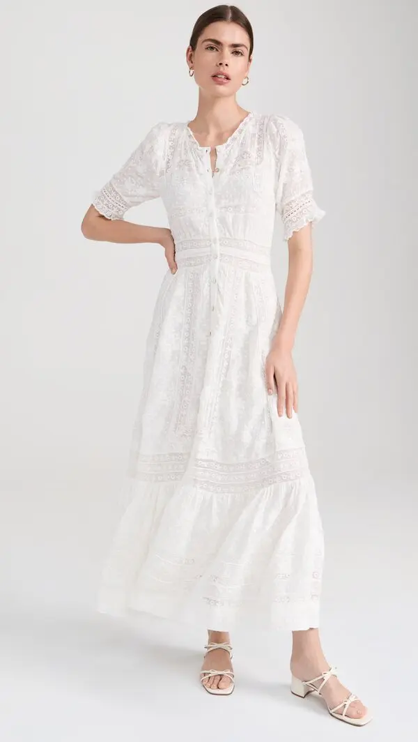 LoveShackFancy Minka Broderie Anglaise Dress - True White