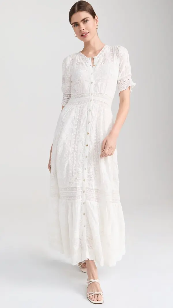 LoveShackFancy Minka Broderie Anglaise Dress - True White