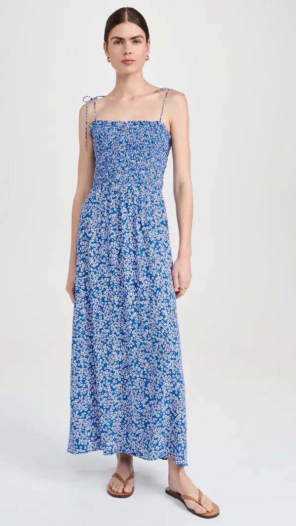 madewell blue dress Textured Maxi Slip Dress in Floral