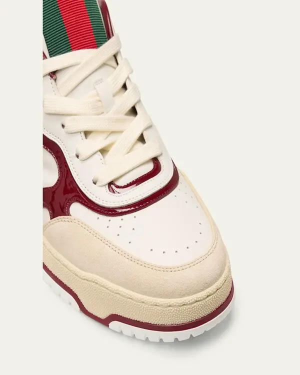 Gucci Re-web Suede And Calf Patent Leather Sneakers - White/dark Red