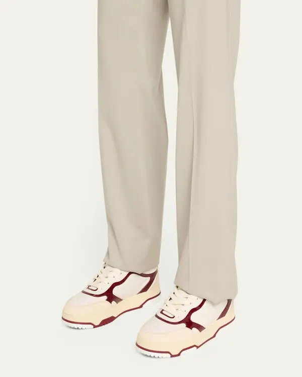 Gucci Re-web Suede And Calf Patent Leather Sneakers - White/dark Red
