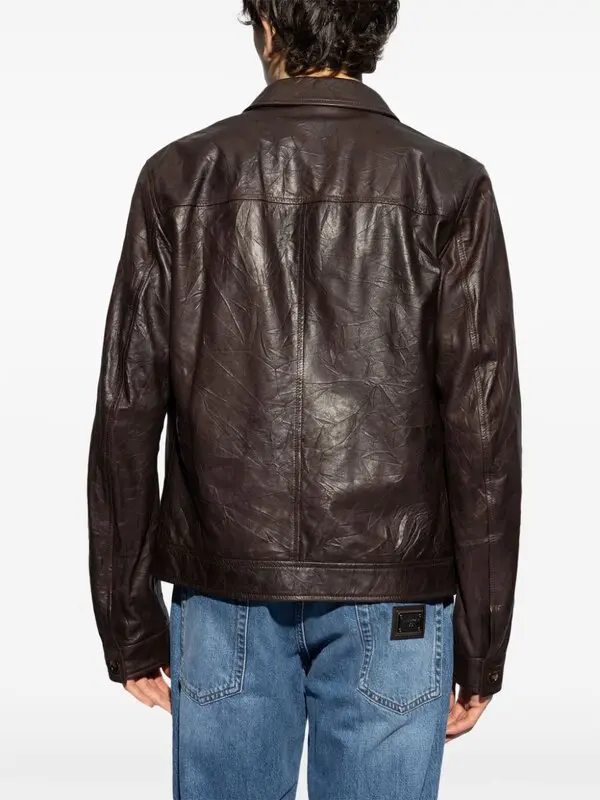 Dolce & Gabbana Crinkled Leather Jacket - Brown | Editorialist