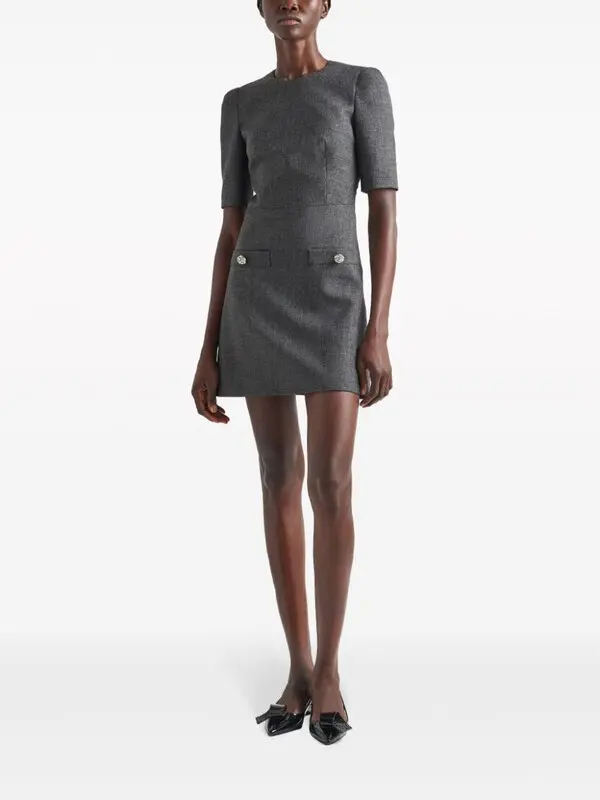 Prada Button-embellished Virgin Wool Mini Dress