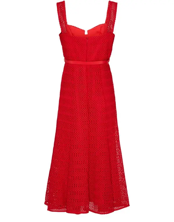 Self-Portrait Lattice Lace Midi Dress In Red - 50% Off | Editorialist