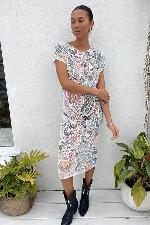 MADLY VINTAGE Hand Crochet 80s Midi Dress
