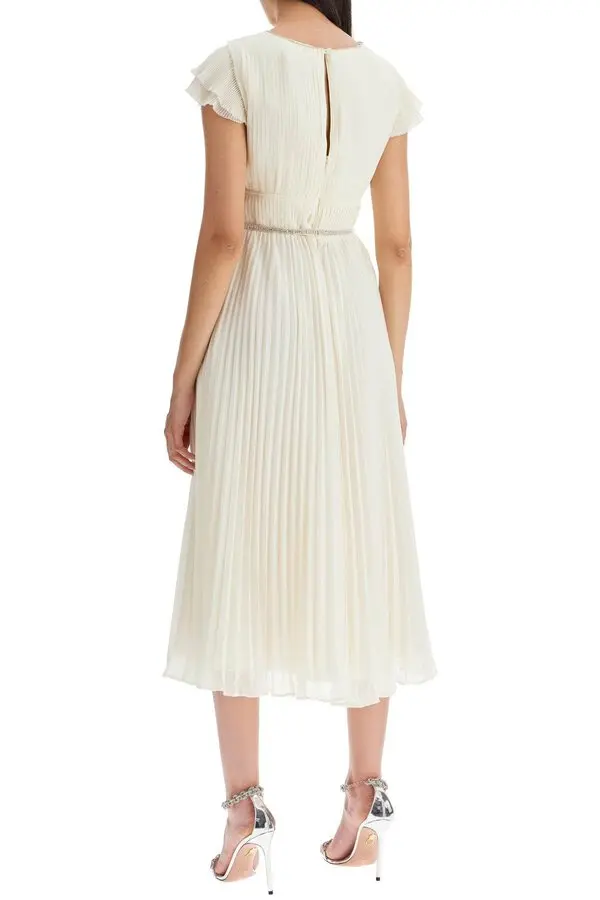 Self-Portrait Midi Pleated Chiffon Dress - White | Editorialist