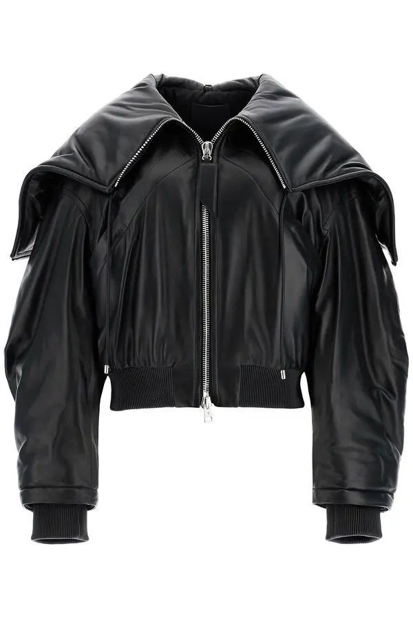 Attico Nappa Bomber Jacket With Oversized Hood