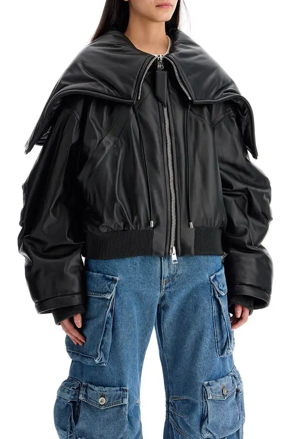 Attico Nappa Bomber Jacket With Oversized Hood