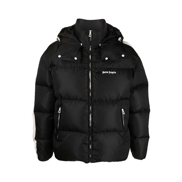 Palm Angels Hooded Track Down Jacket - Black