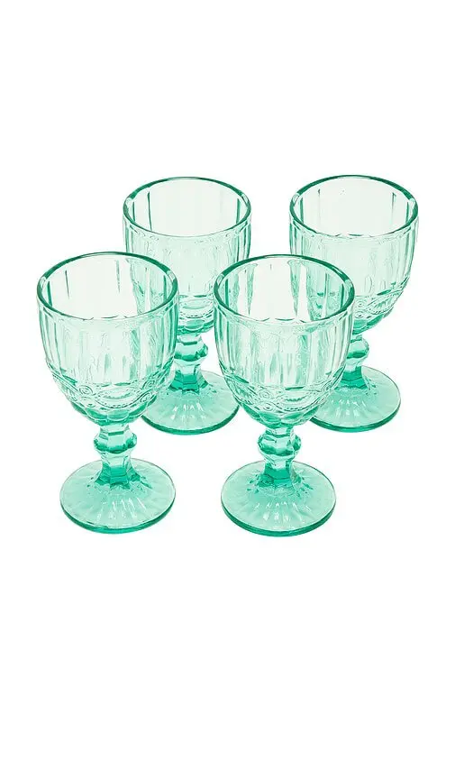 CHEFANIE Teal Stem Glasses Set Of 4 In Teal - N,a