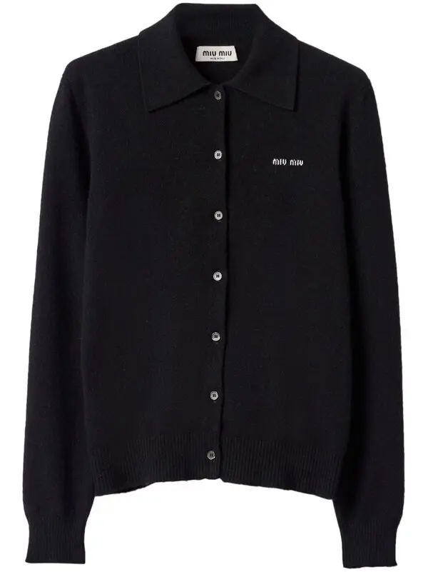 Miu Miu Intarsia-knit Logo Cardigan - Black
