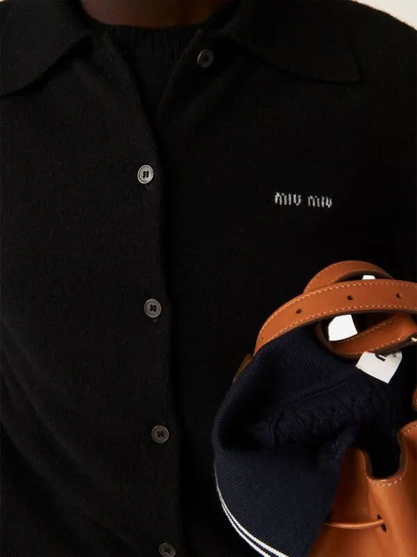 Miu Miu Intarsia-knit Logo Cardigan - Black