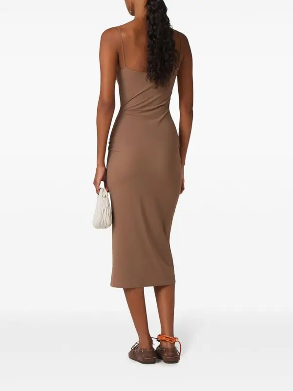 Miu Miu Logo-print Midi Dress - Brown
