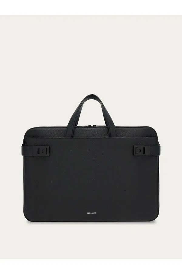 FERRAGAMO Briefcase With Gancini Buckles - Black