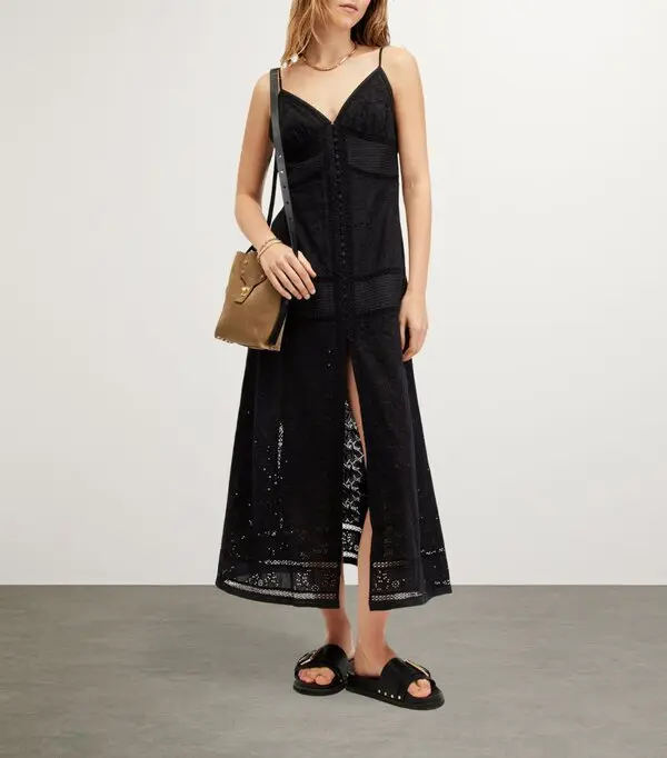 Allsaints Dahlia Embroidered Maxi Dress In Black - 45% Off | Editorialist