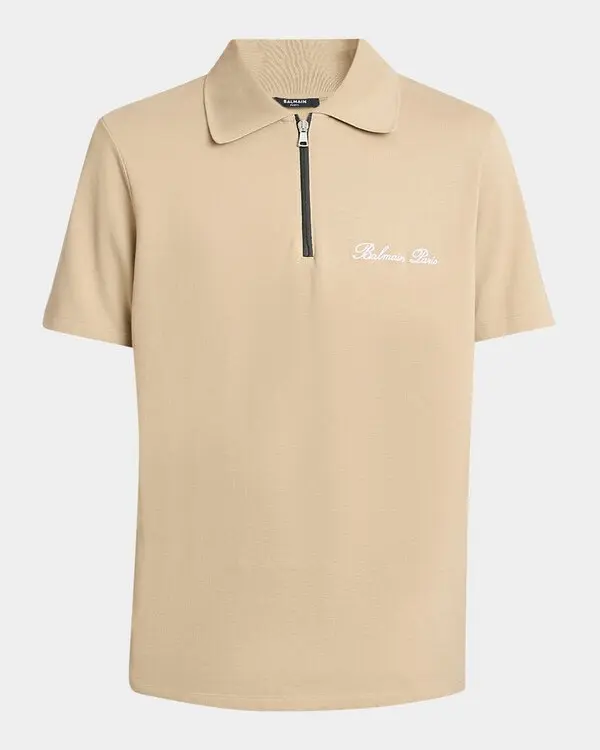 Balmain Embroidered Zip Polo Shirt - Whl Camel/black