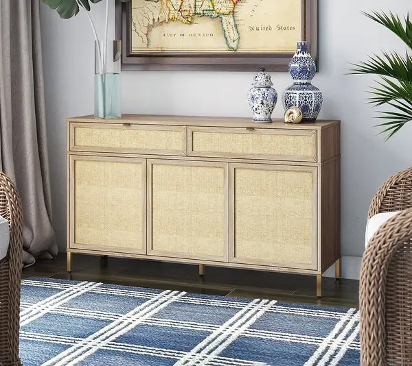 TWIN-STAR INTERNATIONAL Twin Star Home 52' Sideboard W/ Drawers & Linen -style Accents - One-color