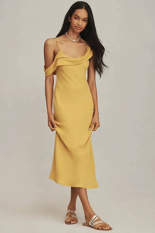 navy blue dress for baby girl Bardot Mayari Asymmetrical Midi Dress In Yellow - 35% Off