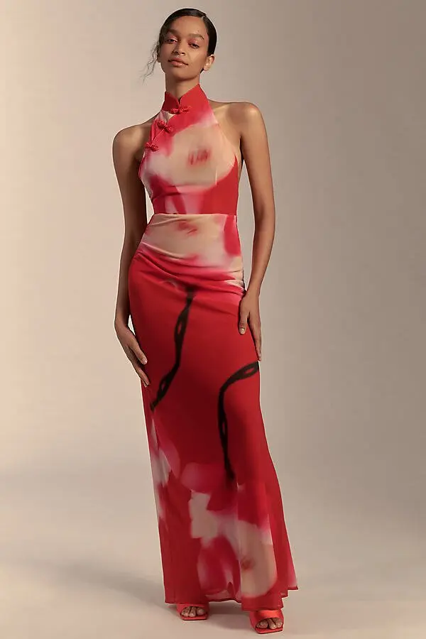 Sau Lee Giselle Halter Maxi Dress In Multicolor - 73% Off | Editorialist