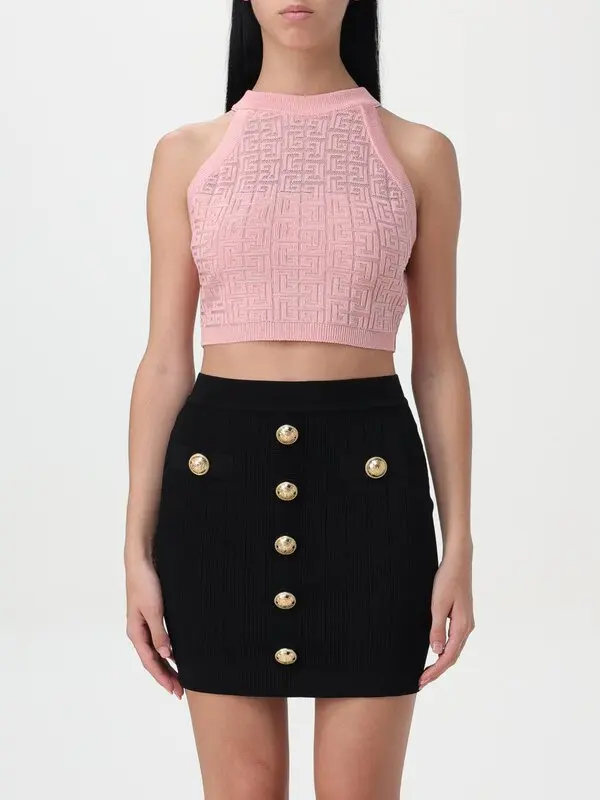 Balmain Cropped Knit Top - Salmon