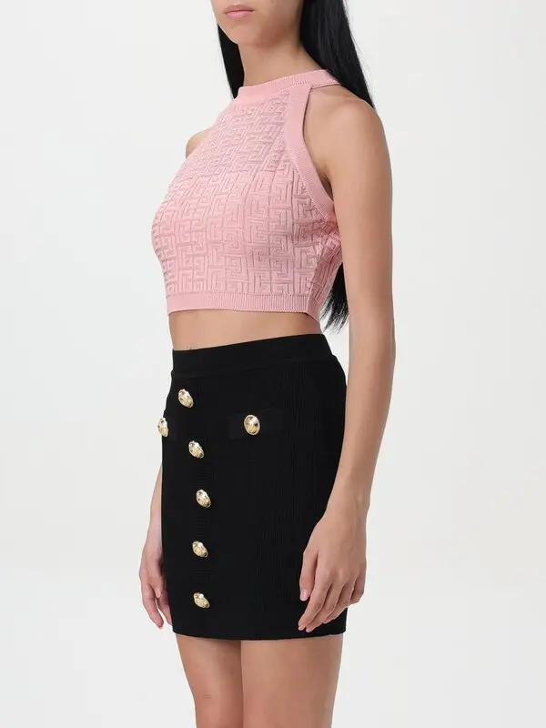 Balmain Cropped Knit Top - Salmon