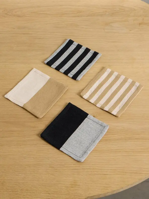 HUNTING SEASON Set Of Four Striped Cotton Cocktail Napkins - Gray