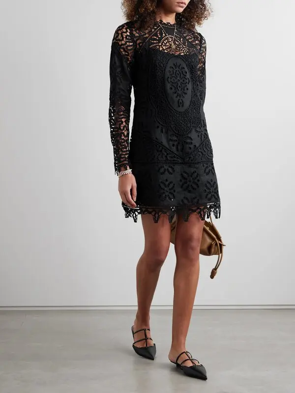 Ulla Johnson Eleni Guipure Lace-Trimmed Linen Mini Dress - Black - 50% Off  | Editorialist