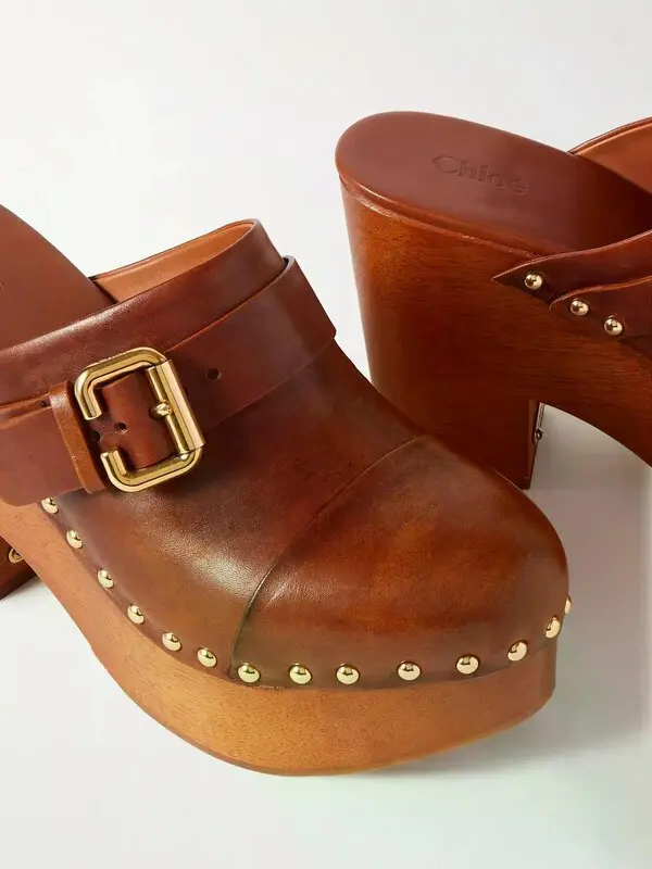 Chloé Jeanette Studded Platform Clogs - Brown