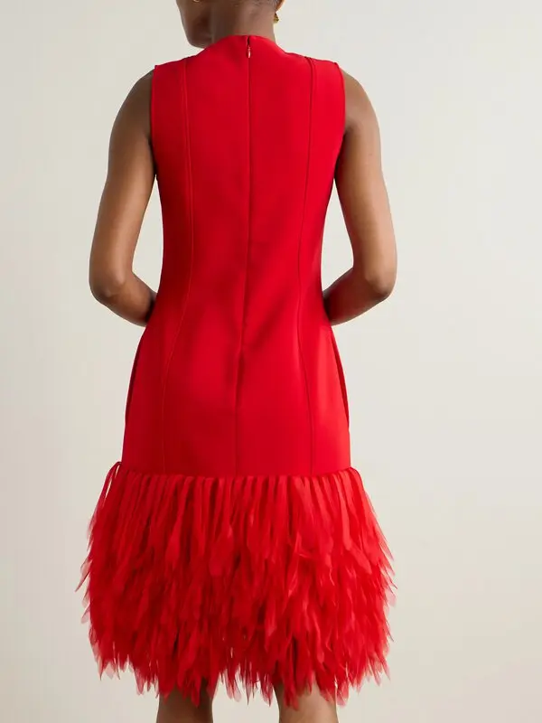 Stella McCartney Fringed Organza-trimmed Crepe Midi Dress