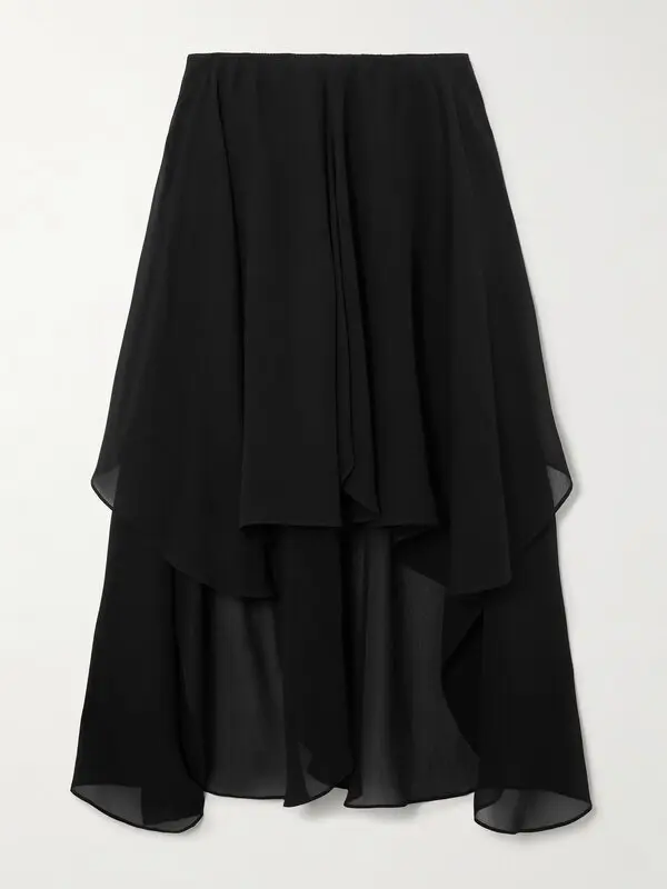 Chloé Asymmetric Layered Pleated Silk-georgette Midi Skirt