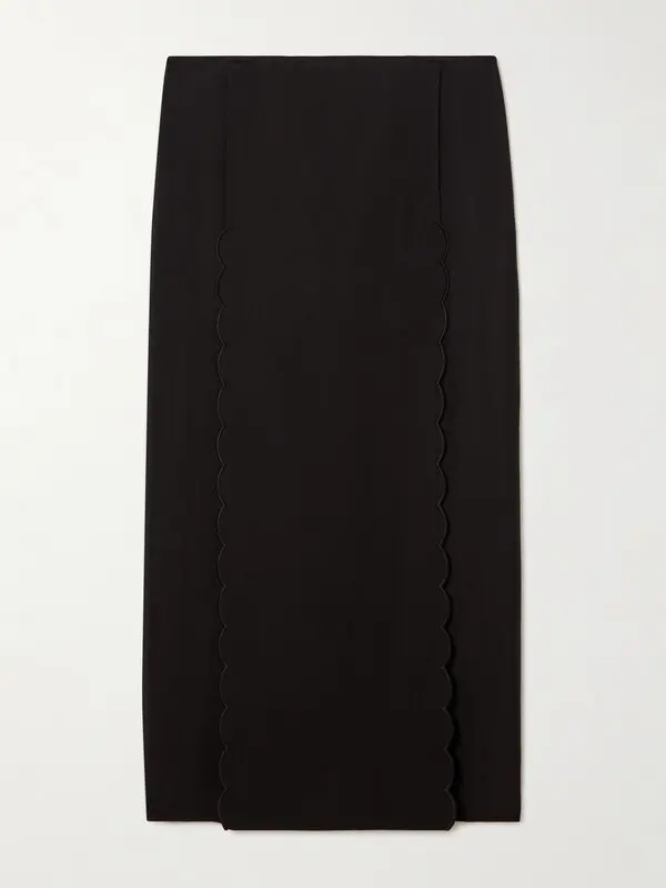 Chloé Scalloped Twill Midi Skirt - Black