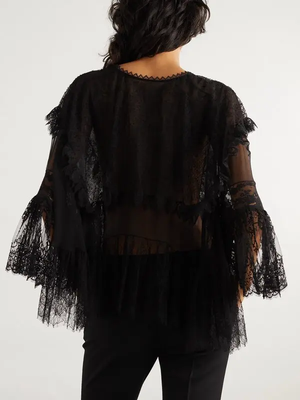 Chloé Lace-trimmed Embroidered Silk-chiffon Blouse