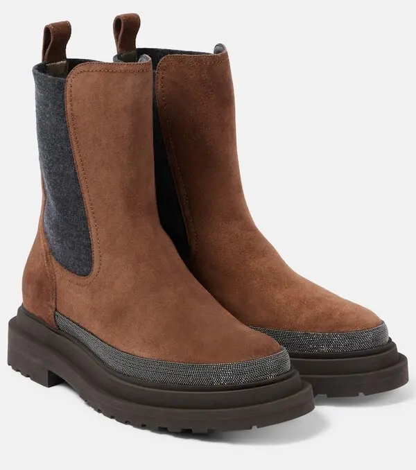 Brunello Cucinelli Monili Suede Chelsea Boots